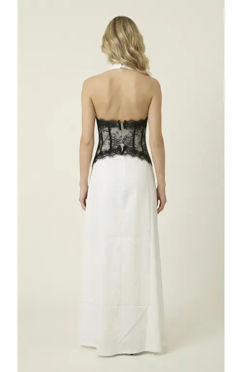 MODENAIRE Halter Lace Corset Maxi Dress