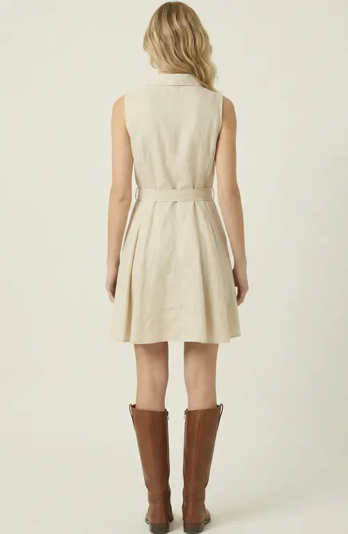 MODENAIRE Sleeveless Fit-and-flare Button-front Dress - Beige
