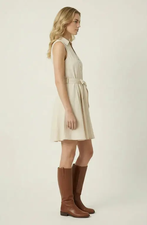MODENAIRE Sleeveless Fit-and-flare Button-front Dress - Beige