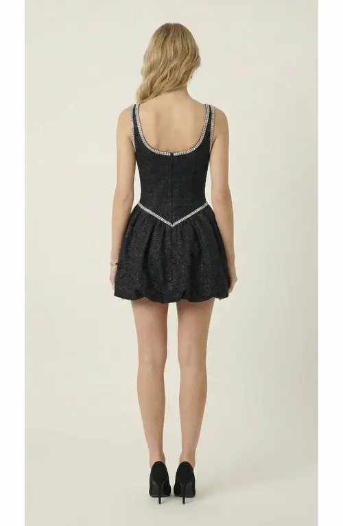 MODENAIRE Scoop Neck Bubble Hem Mini Dress - Black