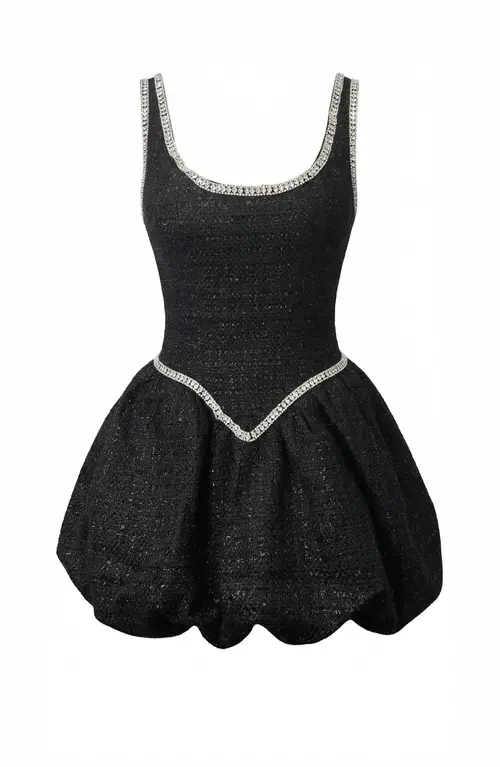 MODENAIRE Scoop Neck Bubble Hem Mini Dress - Black
