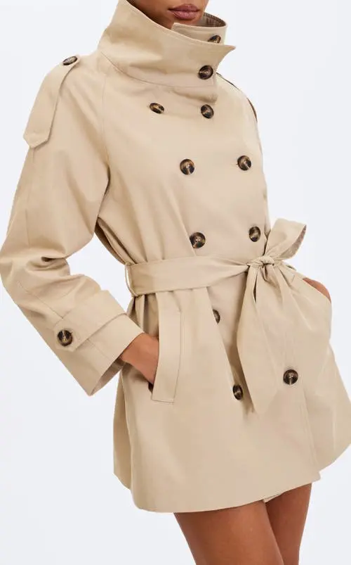 MISS CIRCLE NEW YORK Vanetta Double-breasted Mini Trench Coat - Tan