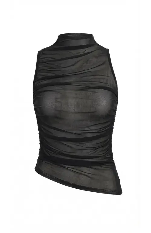 MODENAIRE Ruched Mock Neck Top