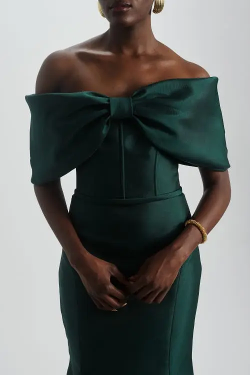 Amsale Off-the-shoulder Bow Gown - Hunter