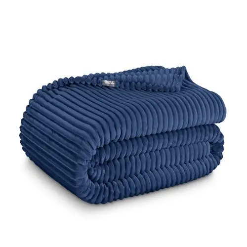 BARE HOME Ribbed Microplush Fleece Blanket - Dark Blue