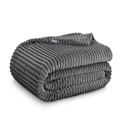 BARE HOME Ribbed Microplush Fleece Blanket - Grey