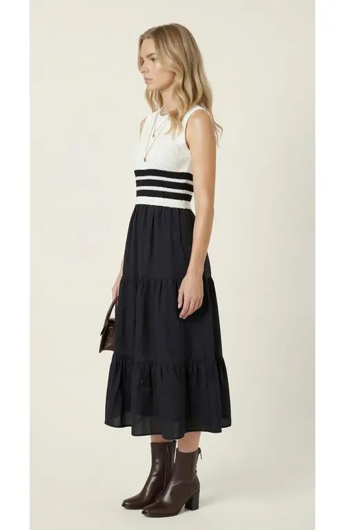 MODENAIRE Striped Knit Tiered Midi Dress