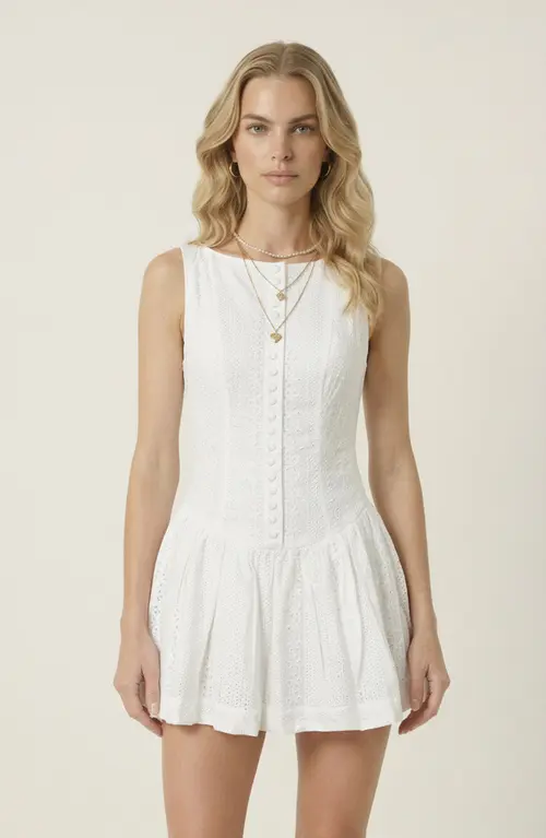 MODENAIRE Sleeveless Eyelet Mini Dress
