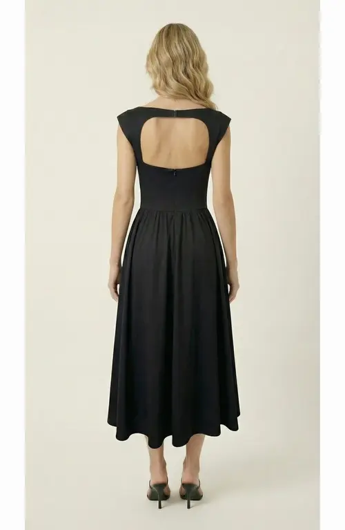 MODENAIRE Open Back Cap Sleeve Midi Dress