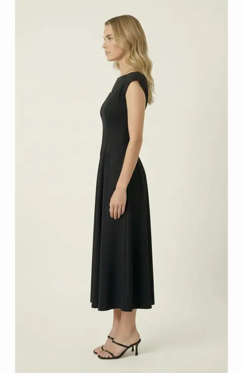 MODENAIRE Open Back Cap Sleeve Midi Dress