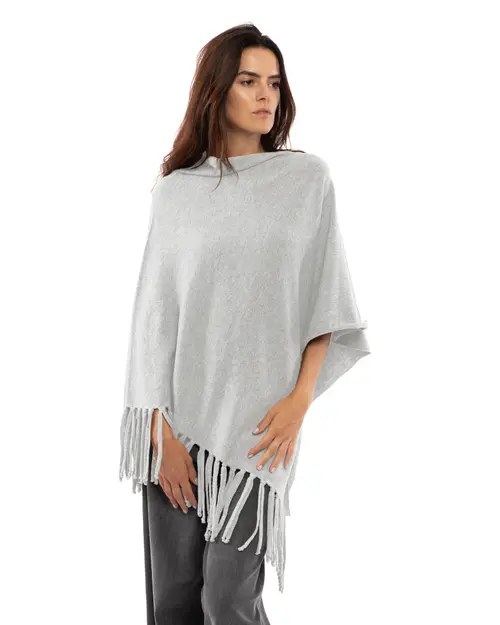 MONTICELLI CASHMERE Cashmere Poncho With Fringes - Light Gray