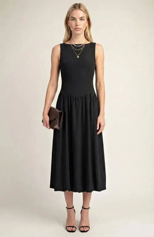MODENAIRE Sleeveless Fit-and-flare Midi Dress With Gathered Skirt Detail - Black