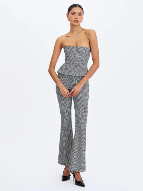 MISS CIRCLE Ulla Micro-houndstooth Strapless Peplum Top - Hounstooth Grey
