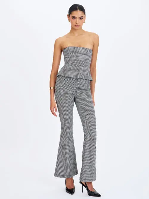 MISS CIRCLE Ulla Micro-houndstooth Strapless Peplum Top - Hounstooth Grey