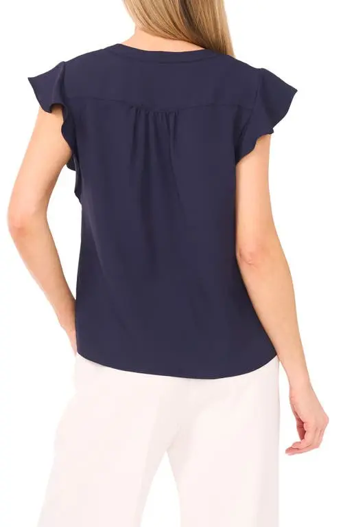 Halogen Flutter Sleeve Top - Baritone Blue