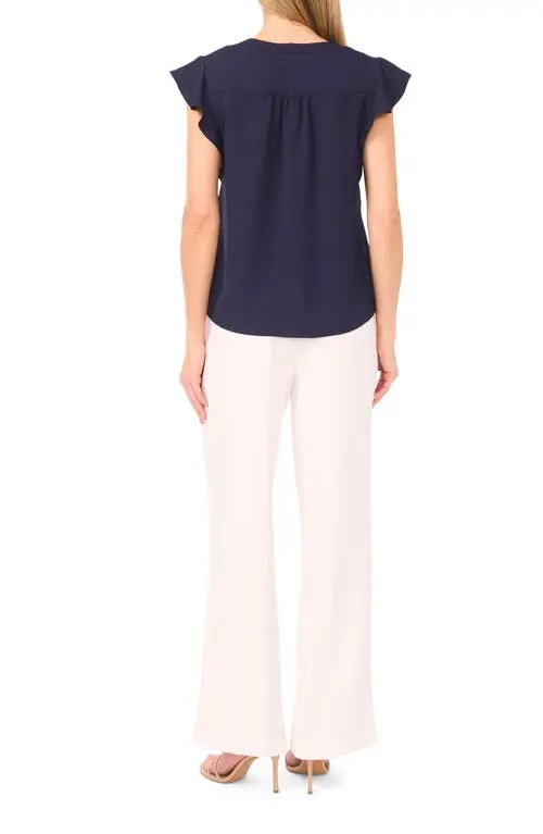 Halogen Flutter Sleeve Top - Baritone Blue