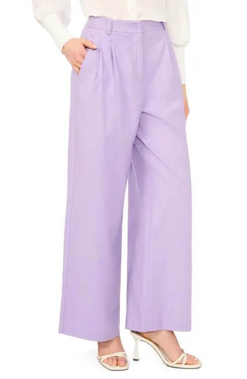 Halogen Pleated High Waist Linen Blend Wide Leg Trousers - Soft Lavender