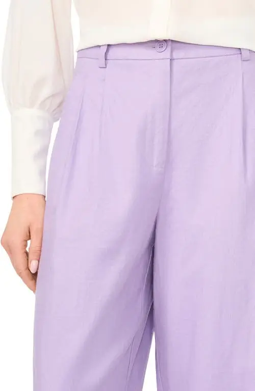 Halogen Pleated High Waist Linen Blend Wide Leg Trousers - Soft Lavender