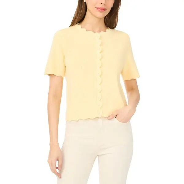 CECE DUPRAZ Scalloped Short Sleeve Cardigan - Lemon Drop