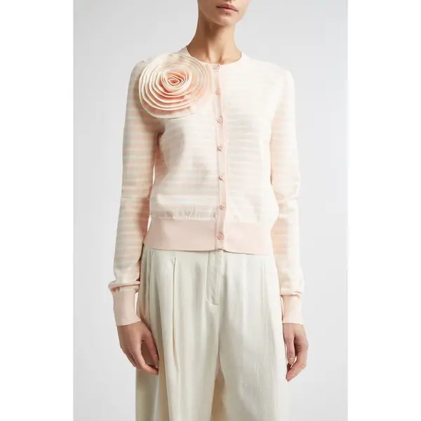 Lela Rose Rose Appliqué Stripe Cardigan