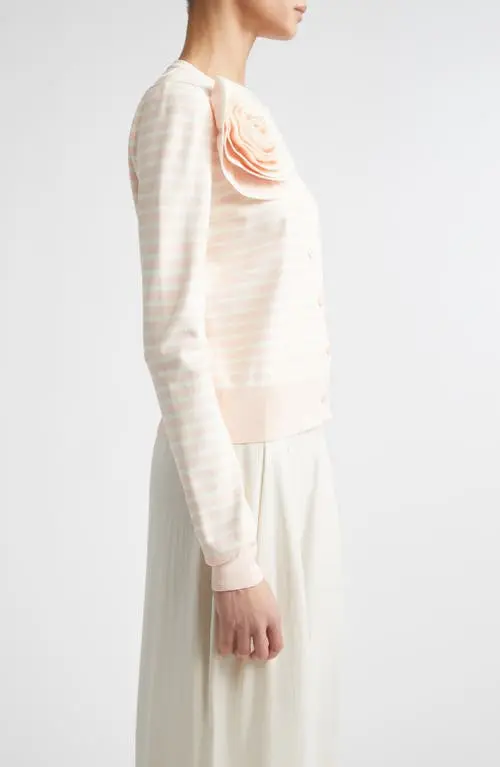Lela Rose Rose Appliqué Stripe Cardigan