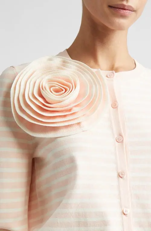 Lela Rose Rose Appliqué Stripe Cardigan