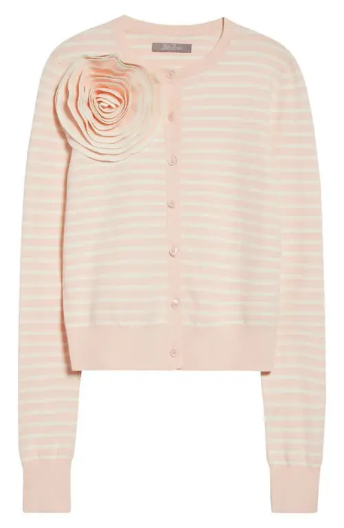 Lela Rose Rose Appliqué Stripe Cardigan