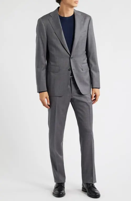 Canali Capri Trim Fit Shadow Plaid Wool Suit - Grey