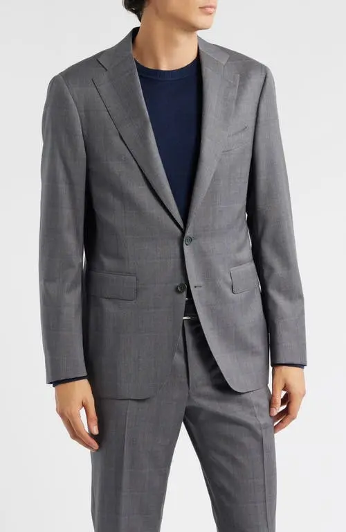 Canali Capri Trim Fit Shadow Plaid Wool Suit - Grey
