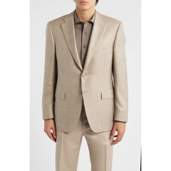 Canali Siena Regular Fit Shadow Check Wool Blend Sport Coat - Beige