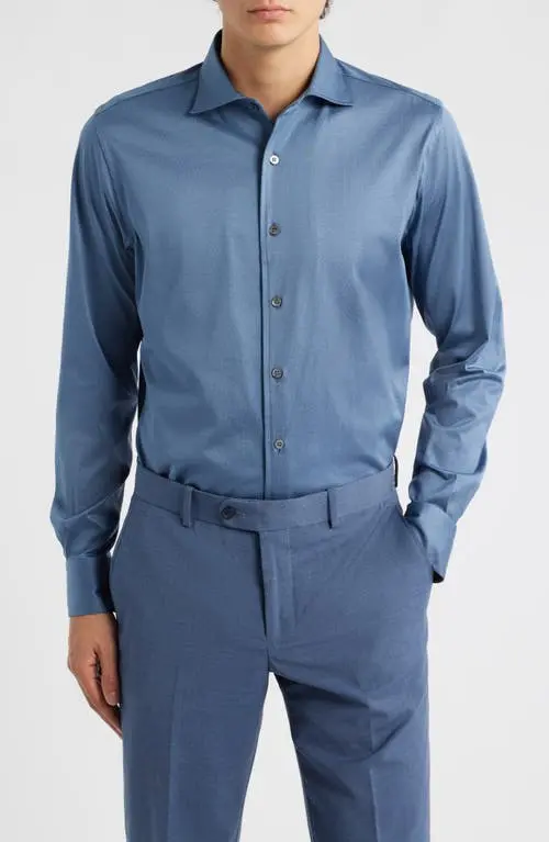 Canali Regular Fit Cotton Jersey Dress Shirt - Blue