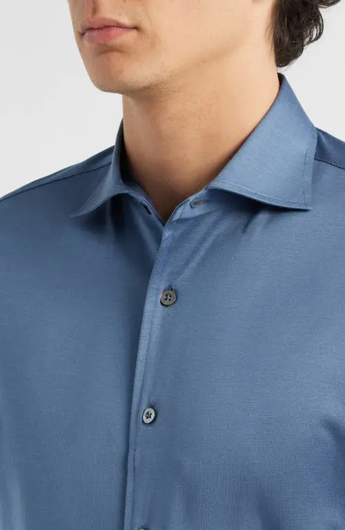 Canali Regular Fit Cotton Jersey Dress Shirt - Blue
