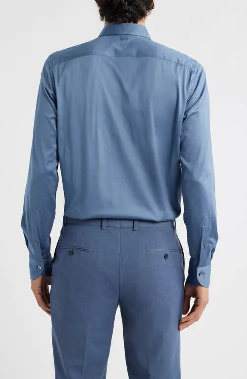 Canali Regular Fit Cotton Jersey Dress Shirt - Blue