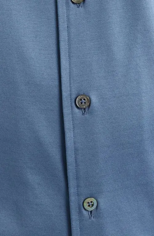 Canali Regular Fit Cotton Jersey Dress Shirt - Blue