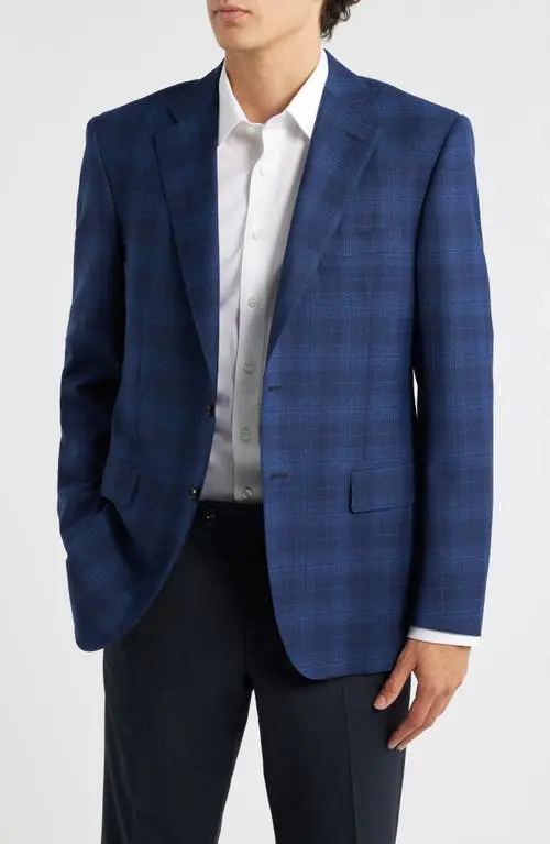 Canali Siena Regular Fit Plaid Wool Sport Coat - Dark Blue
