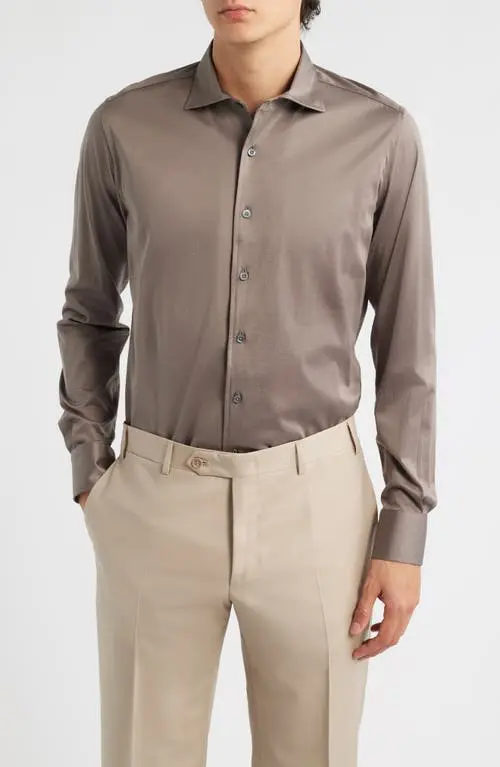 Canali Regular Fit Cotton Jersey Dress Shirt - Brown