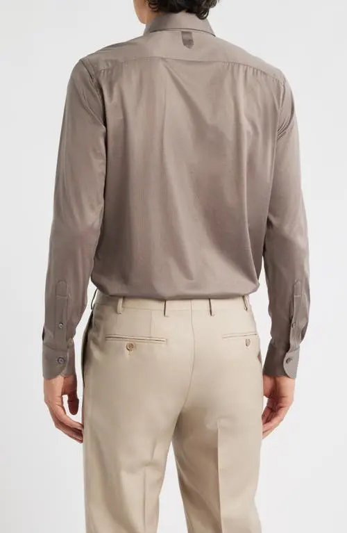 Canali Regular Fit Cotton Jersey Dress Shirt - Brown