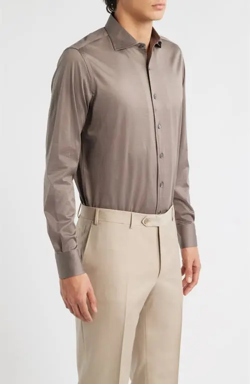 Canali Regular Fit Cotton Jersey Dress Shirt - Brown
