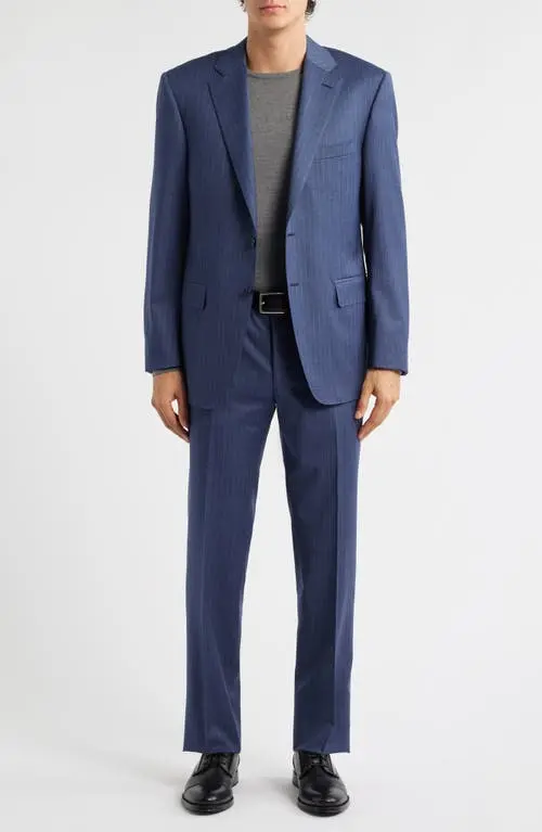 Canali Siena Regular Fit Pinstripe Blue Wool Suit - Medium Blue