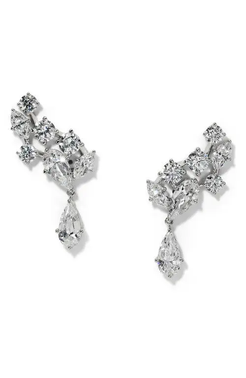 Nadri Riviera Cluster Drop Earrings - Rhodium