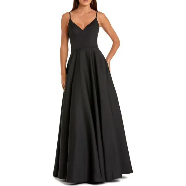 Mac Duggal V-neck A-line Ball Gown - Black