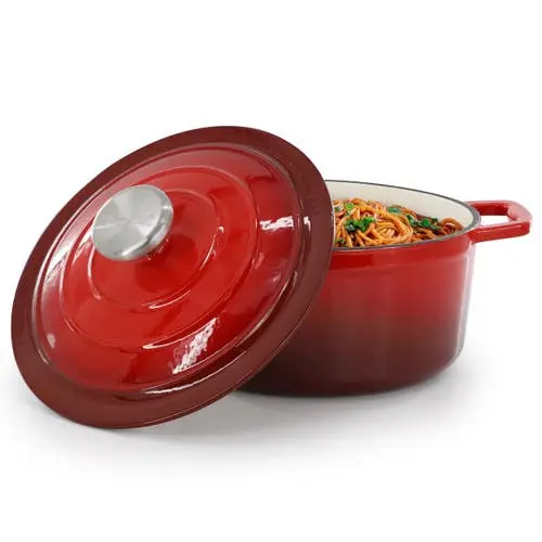 MEGACHEF 2.7 Quart Round Enameled Cast Iron Casserole - Red