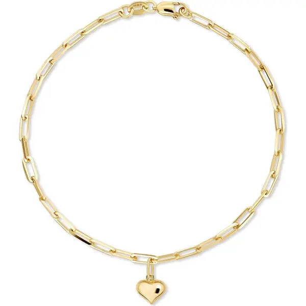 DEVATA Sweet Heart Charm With Paperclip Chain Bracelet In 14k Gold - Yellow Gold