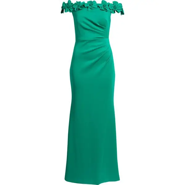 Eliza J 3d Floral Off-the-shoulder Gown - Green