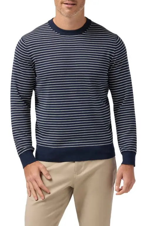 Mizzen+main Ashe Stripe Crewneck Cotton Blend Sweater - Navy Pearl White Stripe