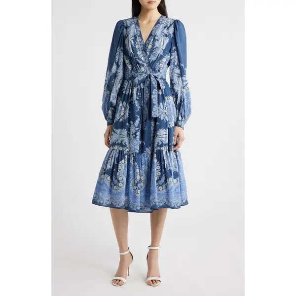 Kobi Halperin Kai Print Long Sleeve Midi Dress