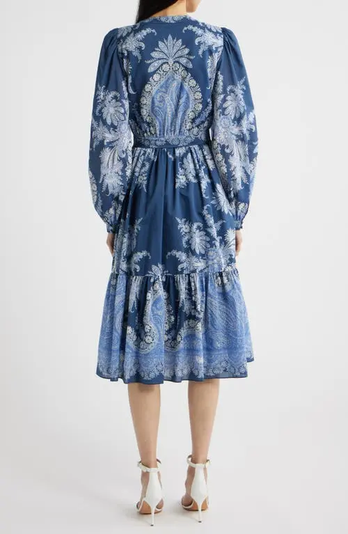 Kobi Halperin Kai Print Long Sleeve Midi Dress