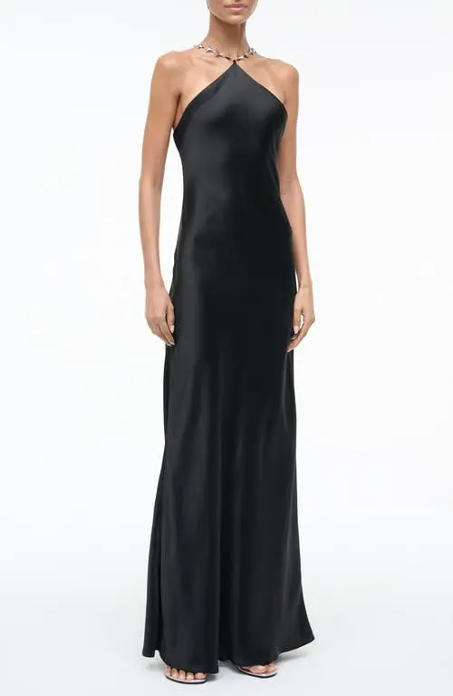 Staud Cadence Shark Tooth Strap Satin Maxi Dress - Black