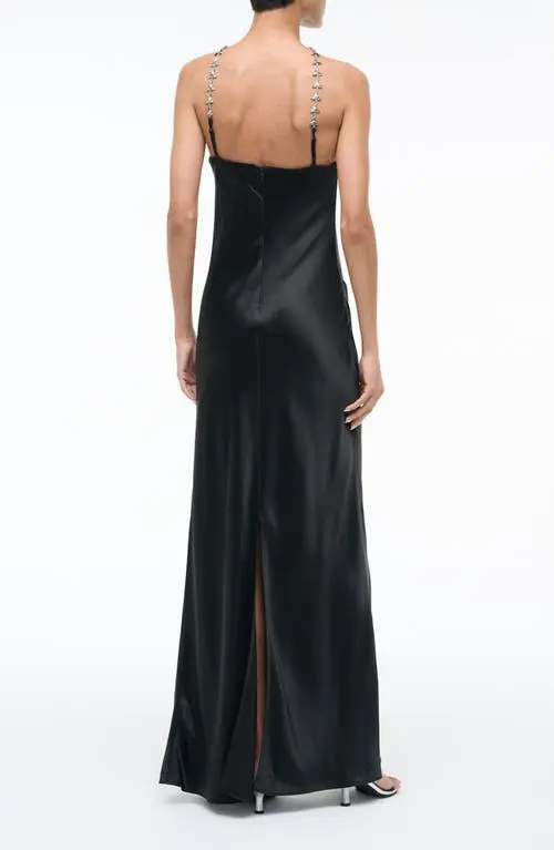 Staud Cadence Shark Tooth Strap Satin Maxi Dress - Black