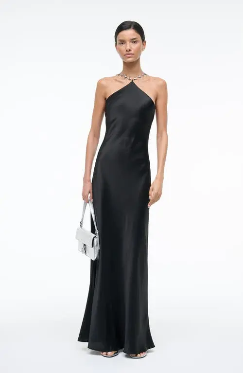 Staud Cadence Shark Tooth Strap Satin Maxi Dress - Black